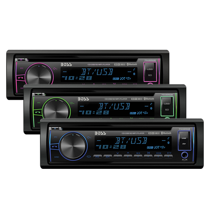 Boss Single Din CD/MP3 ReceiverMulti-Color Display Bluetooth USB Front ...